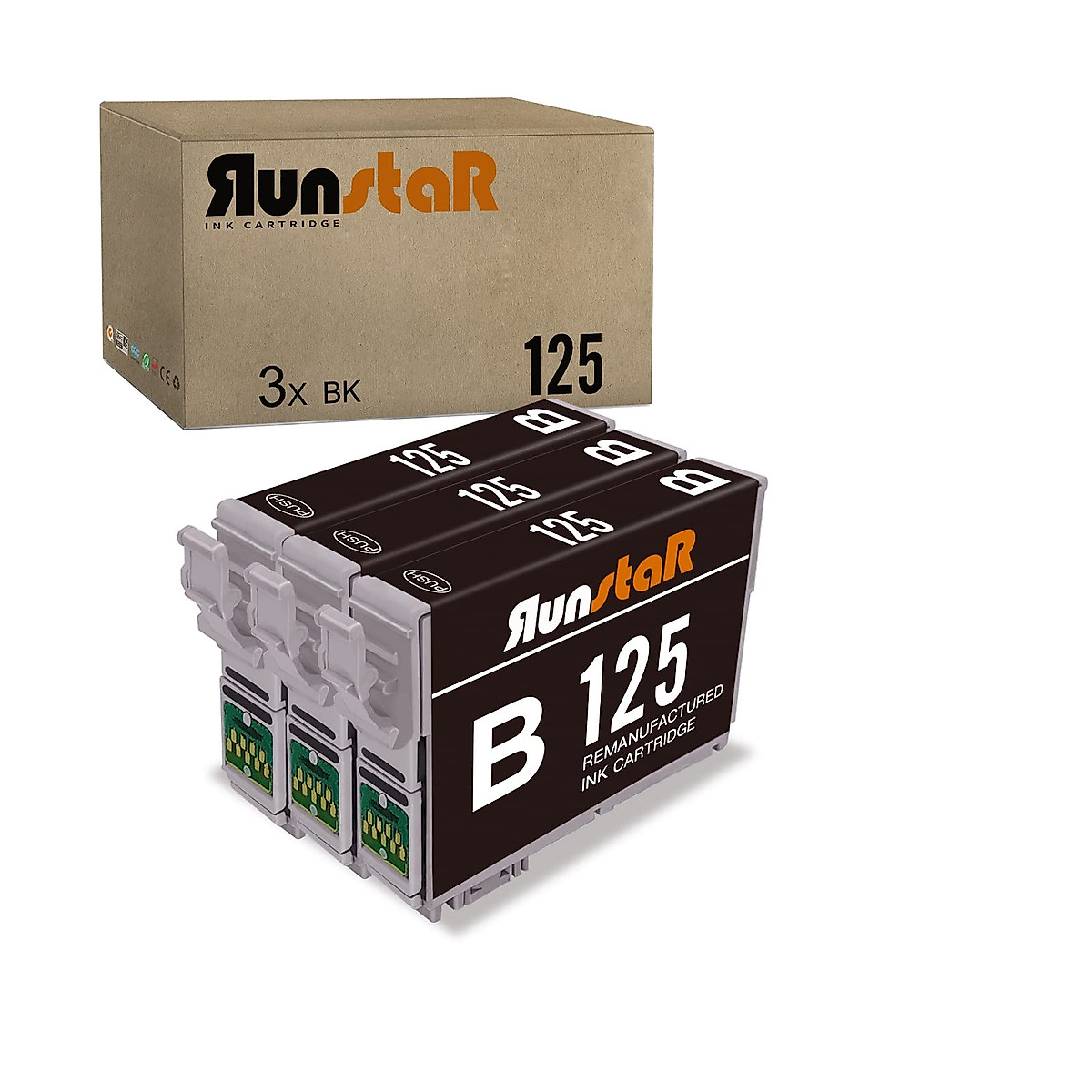 Run Star Remanufactured 3 Black 125 Ink Cartridge Replacement for Epson 125 T125 Black Work for Stylus NX125 NX127 NX130 NX230 NX530 NX420 NX625 Workforce 320 323 325 520 Printer