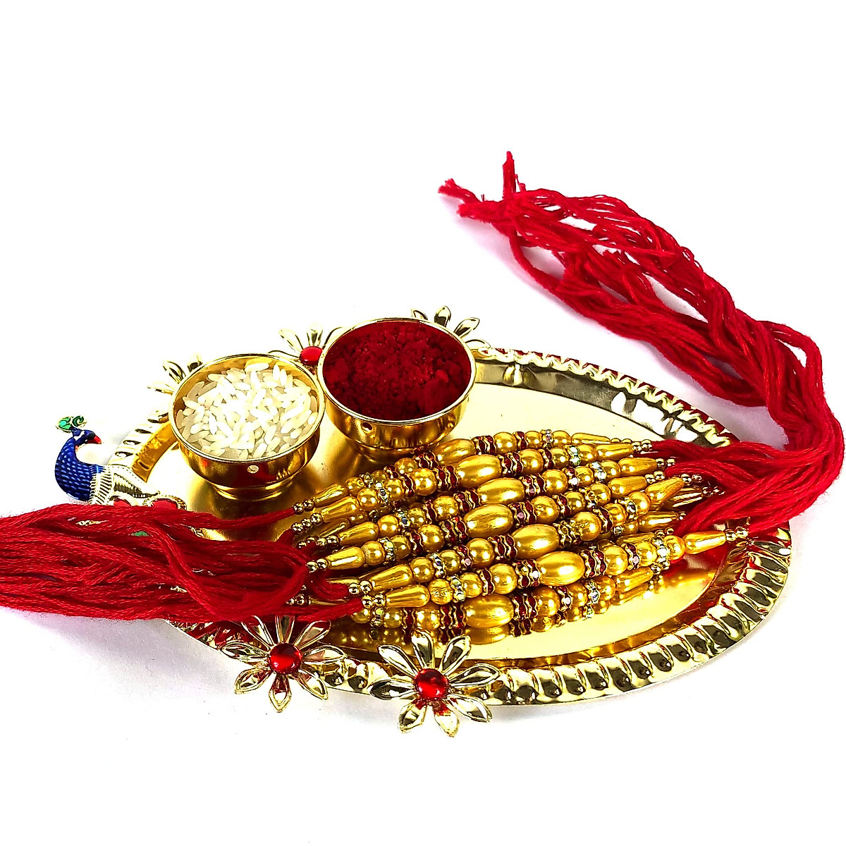 KSJONE Set of 12 Rakhi for Brothers Moti, Beads Ring Diamond Design Rakhi Traditional Handmade Rakhi Set with Roli Chawal, Indian Festive Rakshabandhan Bro Bracelet Thread Rakdi Rakhee Gift Set