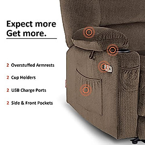 MCombo Electric Power Recliner Chair with Heat and Massage, USB Ports, Cup Holders, Reclining Chair for Living Room 6079 (Dark Brown)