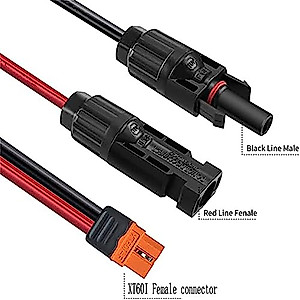 REEYINTCK Solar Charge Cable Connector to XT60i Adapter Connector Solar Panel XT60i-F Extension Cable 12AWG Ecoflow Charge Cable Compatible for XT60i Input Port Portable Power Station 150CM(5FT)