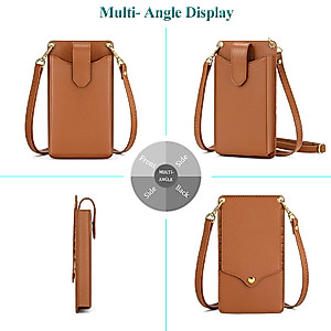 Peacocktion Small Crossbody Cell Phone Purse for Women, Lightweight Mini Shoulder Bag Wallet with Credit Card Slots (Brown)