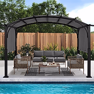 CLGrich 12’ X 9’ Outdoor Retractable Pergola Canopy,Metal Frame Grape Gazebo & Canopy Cover, Outdoor Steel Pergola Gazebo with Retractable Canopy Shades, Ideal for BBQ, Party, Beach and More
