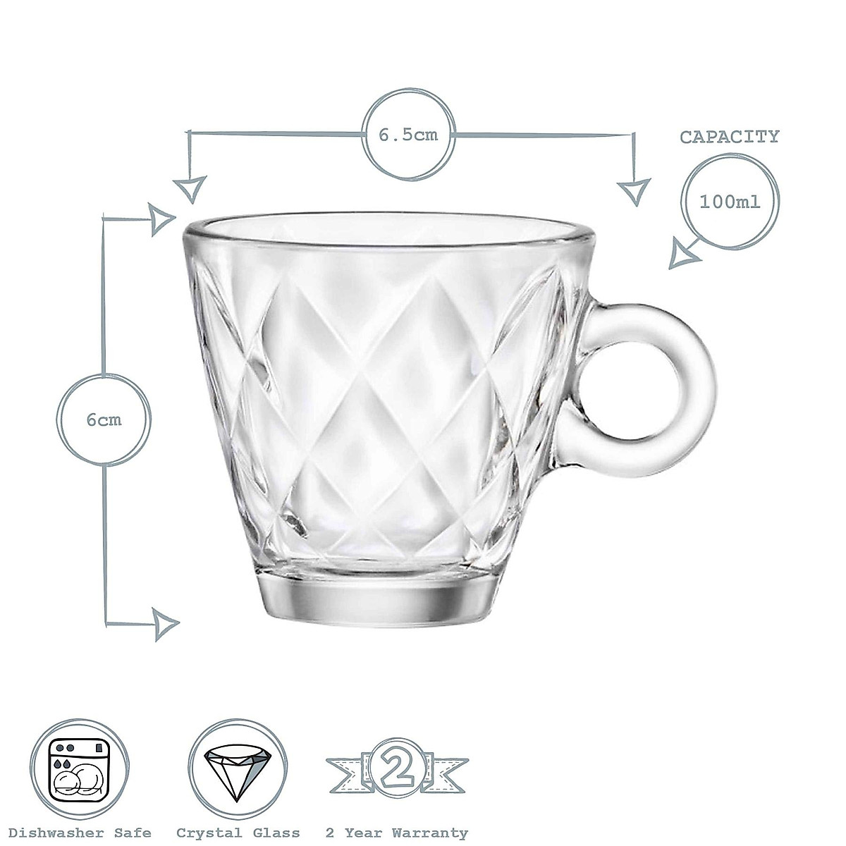 Bormioli Rocco Kaleido Espresso Coffee Glasses - Set Of 6-100ml (3.5oz)