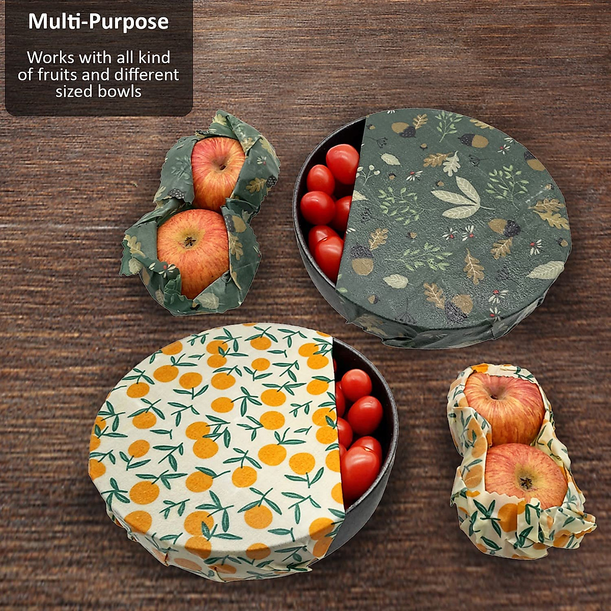 12 Pack - Eco-Friendly, Reusable, & Washable Container Set of Beeswax Food Wraps, Airtight Silicone Lids 6 - Beeswax Wraps, 6 - Silicone Lids