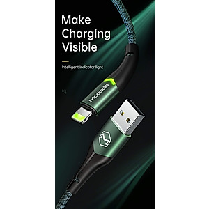 Anti Bending Cable, Mcdodo 2 LED Switching Cord Nylon Braided Sync Charge USB Data 6FT/1.8M Cable Compatible New Phone List Below (6FT/1.8M, Black)