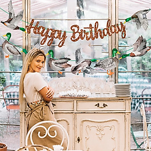 Mallard Duck Happy Birthday Banners Duck Hunting Birthday Decorations Mallard Duck Birthday Party Banner Hunting Theme Birthday Decor for Lucky Duck Baby Shower Supplies