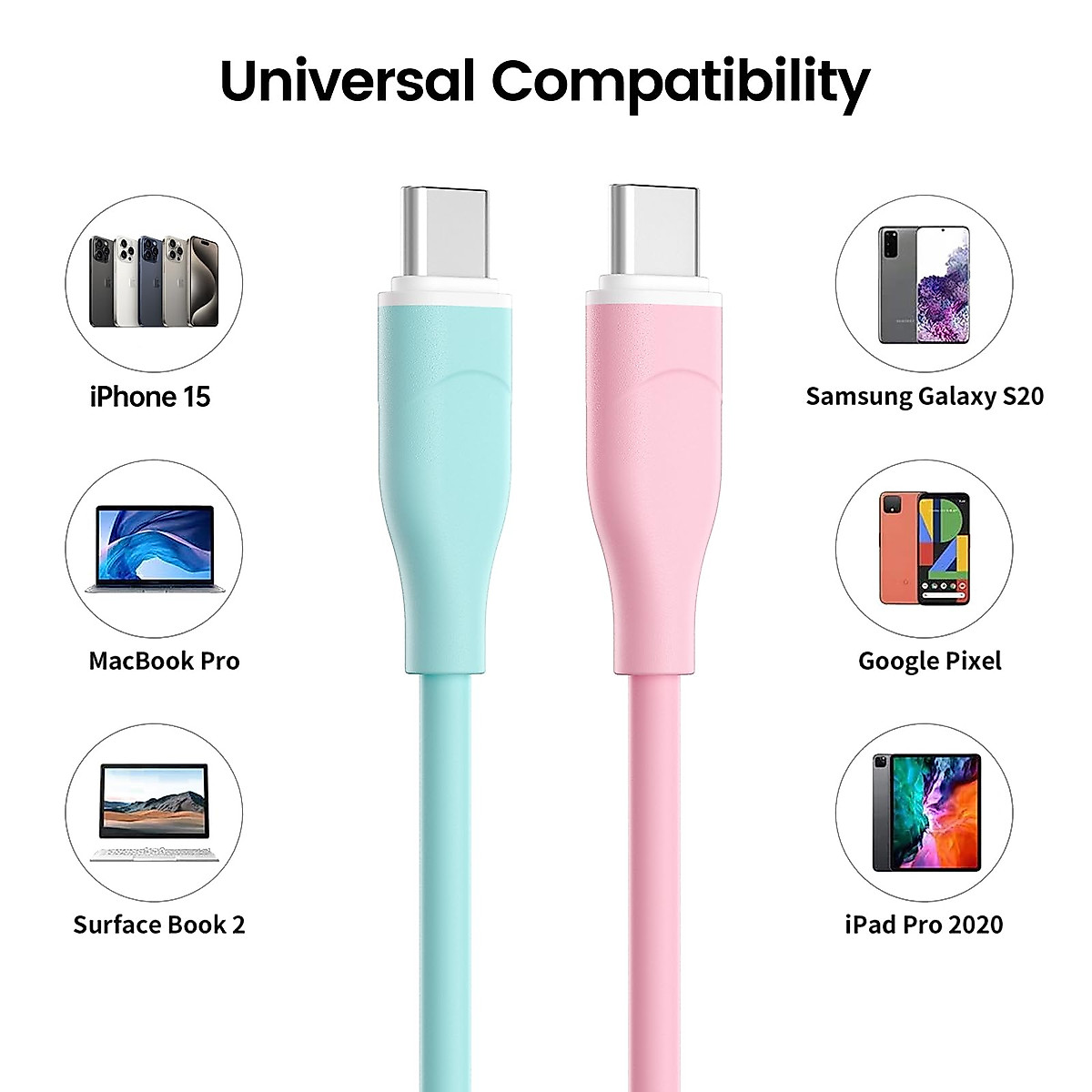 USB C Charger Cable [2-Pack 6ft] 60W Type C Charger Fast Charging, USB C to USB C Cable for iPhone 16 15 Pro Max Plus, Samsung S23/S22 Ultra, MacBook Air Pro 2020, iPad Pro