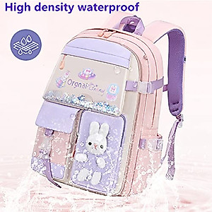 MOONASE Kawaii Bunny Backpack For Girls Bookbag Cute School Bag With Kawaii Pin Bunny Backpack (Purple, Large)