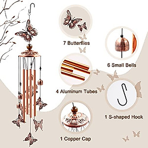Ukulork Wind Chimes Outdoor Clearance, Butterflies Aluminum Tube Windchime with S Hook,Patio Garden Decor, Housewarming Gift.