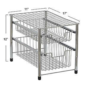 Household Essentials Silver 1239-1 Free Standing Pull Out Cabinet Organizer Shelf | Double, 16.5" Deep