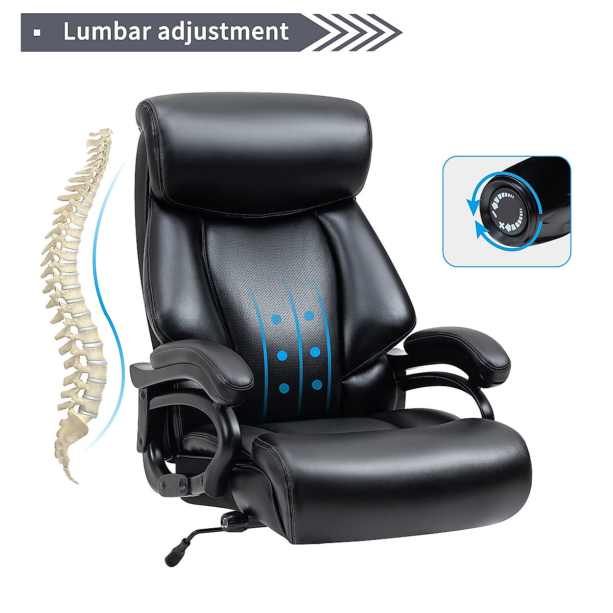 KJZ Big and Tall Office Chair, 400lb Office Chair, Heavy Duty Ergonomic Computer Desk Chair, Executive Leather Chair, Adjustable Lumbar Support 360 Swivel Task Chair