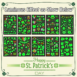 Partywind 200 Styles Luminous St Patrick's Day Temporary Tattoos for Kids Party Favors, Glow Saint Patrick's Day Accessories Decorations, Special Irish Shamrock Stickers for Kids (10 Sheets)