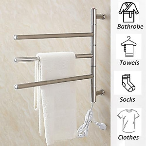 NJDQFA Constant Temperature Electric Heated Towel Racks for Bathroom,Towel Warmer Rack Stainless Steel,Swivel Towel Warmer Wall Mounted,Plug in