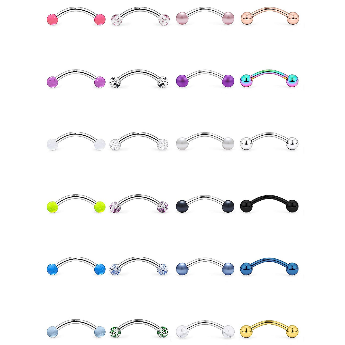 Ftovosyo 14G Stainless Steel Curved Barbell Snake Eyes Tongue Nipple Ring Body Piercing Jewelry Retainer for Women Men 14mm 9/16 Inch Silver Rose Gold Black Rainbow 24PCS