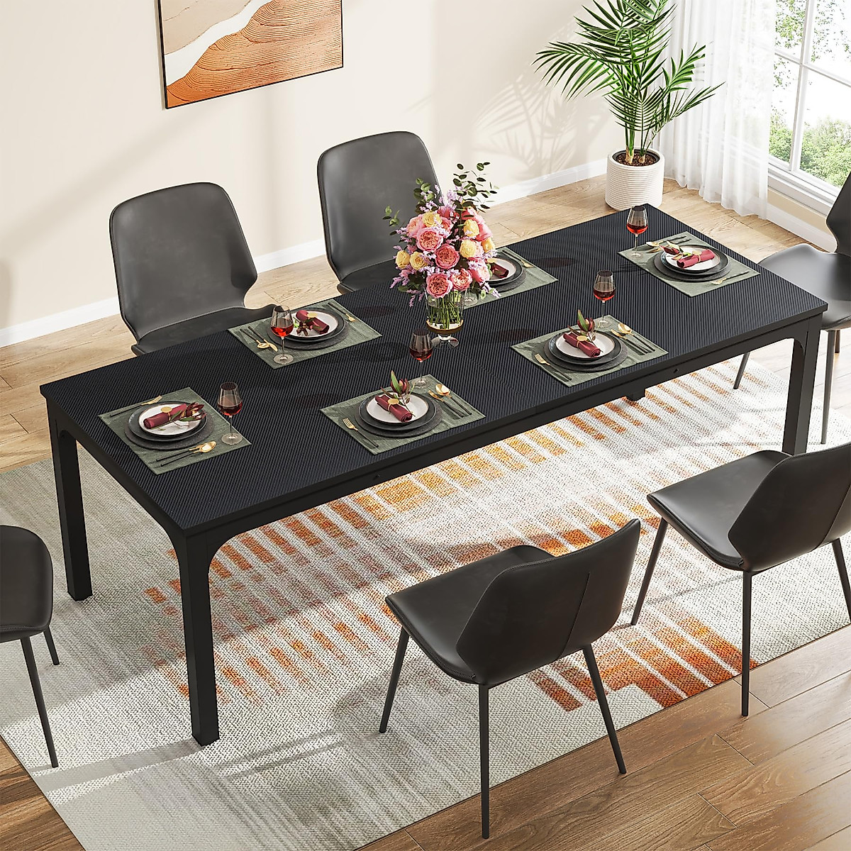 Tribesigns Black Dining Table for 6-8 Person, 78 inch Large Long Rectangle Kitchen Dinner Table for Dining Room, 78.7 x 27.5 x 29.5 Inches(Only Table)