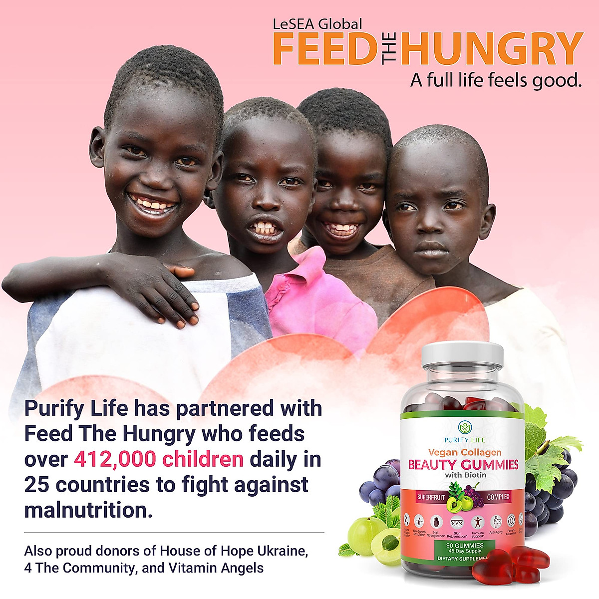 Purify Life Vegan Collagen Gummies with Biotin Vitamins for Hair Skin and Nails Health, (90 Chews) Collagen Support Superfruit Complex with Resveratrol, Vitamin A, E, C - Replace Capsules, Pills