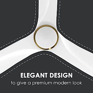 WINGBO 60 Inch DC Ceiling Fan with Lights and Remote Control, 3 Reversible Carved Wood Blades, 6-Speed Noiseless DC Motor, Modern Ceiling Fan in Brass Finish with White Blades