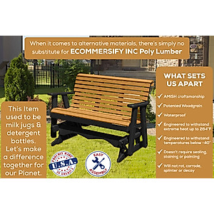 5FT Glider Amish Handmade in USA Poly Lumber wood Lancaster series Signature Roll Back Porch Glider Heavy Duty Everlasting PolyTuf HDPE with No wood fibers and 1000 lbs Limit,Stainless Steel hardware