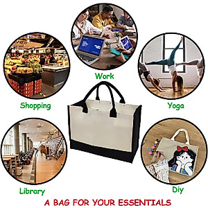 14oz Thicken Canvas Tote Bag, Heavy Duty Reusable Big Shopping Bag with Interior Waterproof Coating, Initial Tote Bag for DIY Patterns, Women, Wedding or Teacher Appreciation Gift