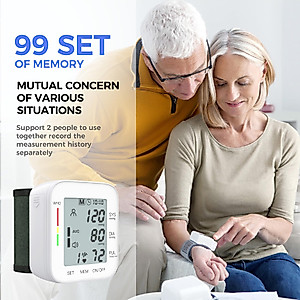 MMIZOO Wrist Blood Pressure Monitor Large LCD Display BP Machine Adjustable Cuff 5.31-7.68 inch Automatic 99x2 Sets Memory with Carrying Case for Home Use (W1681)