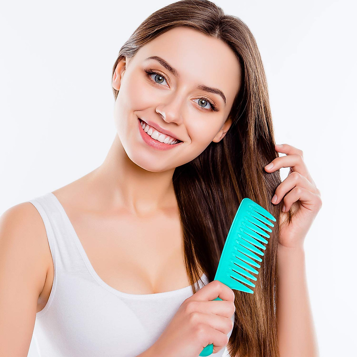 TecUnite 4 Pieces 9 1/2 Inches Anti-static Large Tooth Detangle Comb, Wide Tooth Hair Comb Salon Shampoo Comb for Long Hair and Curly Hair (Light Blue, Purple, Pink and Cyan)