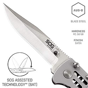 SOG SlimJim Folding Pocket Knife- SOG Assisted Technology w/ Tactile Bumps and Cutout Aid, Reversible Carry Clip, AUS-8 Stainless Steel Body (SJ31-CP), One Size, Hardcase Black