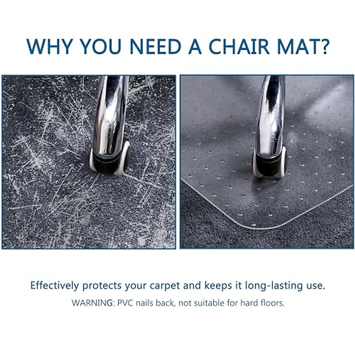 Office Chair Mats for Carpeted Floors, 46” x 60” Large Desk Floor Mat for Low Pile Carpet, Clear Floor Protector for Rolling Chair, Easy Glide, Easy to Clean (Rectangle)