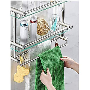 2 Tier Bathroom Shelf Wall Mounted Towel Rack for 8mm Tempered Glass Shelf Storage Holder, Stainless Steel Shower Basket, Pack