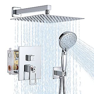 Lanhado Shower System 12" Thermostatic Bathroom Shower Head Overhead Shower System Multi-function Overhead Rain Shower System Shower Head Trim Kit Polished Chrome