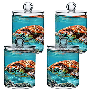 Zhirexin Sea Turtle 4PC Airtight Transparent Plastic Storage Jar Plastic Food Storage Container Can Store Candy Salt Coffee Beans With lid easy to use and clean
