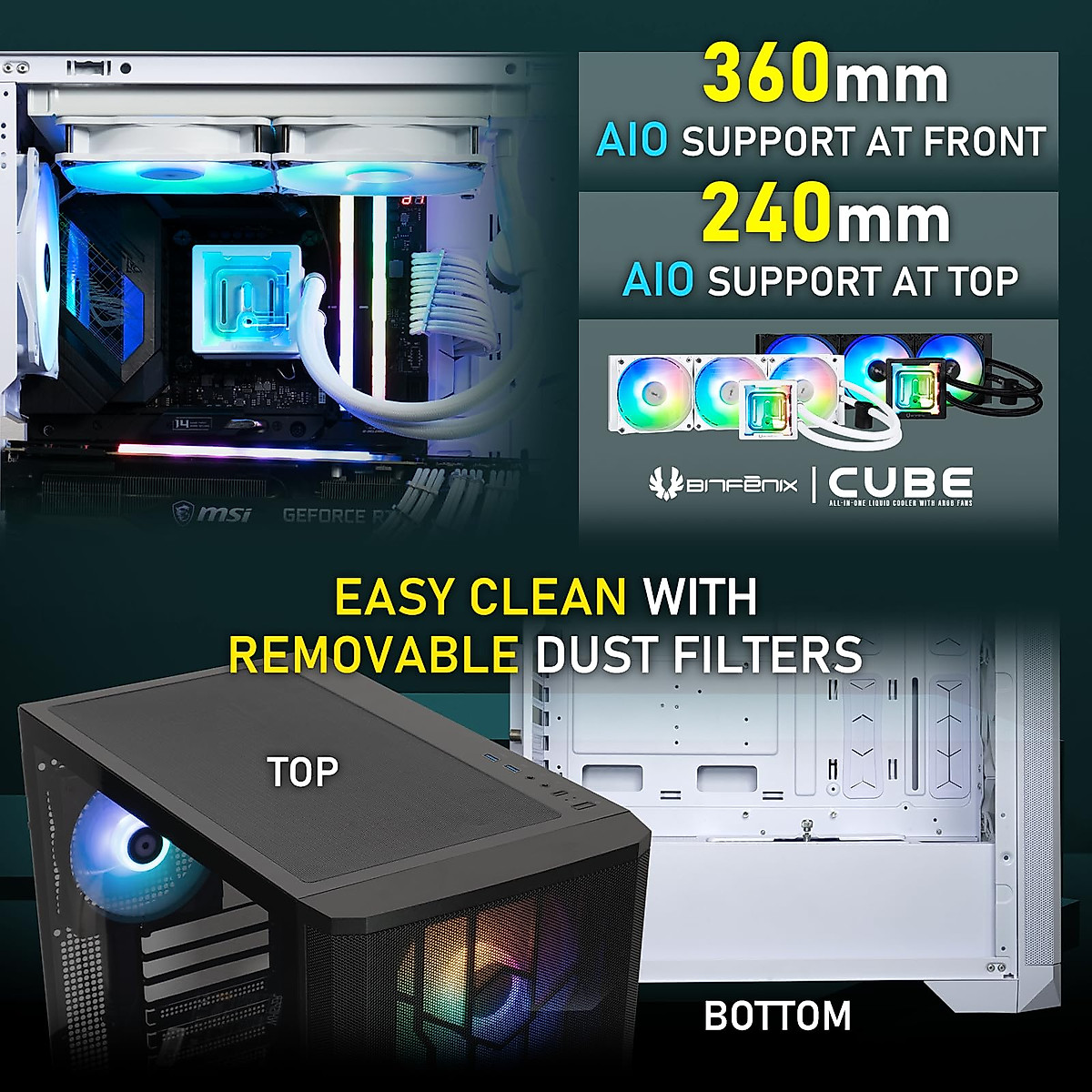 BitFenix Nova Mesh SE 4ARGB High Airflow PC Gaming Case Premium White-GPU Support 357mm- AIO Support 360mm-6+6 Controller (LED/PWM System) Aura SYNC/Mystic Light/RGB Fusion 2.0/Polychrome SYNC