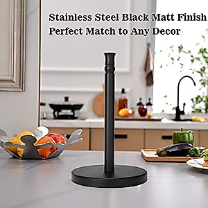 Sfemn Paper Towel Holder Countertop, Weighted Base for One-Handed Tear, Free Standing Paper Towel Holder Stand, Stainless Steel Paper Towel Dispenser for Kitchen Countertop (Black Matte)