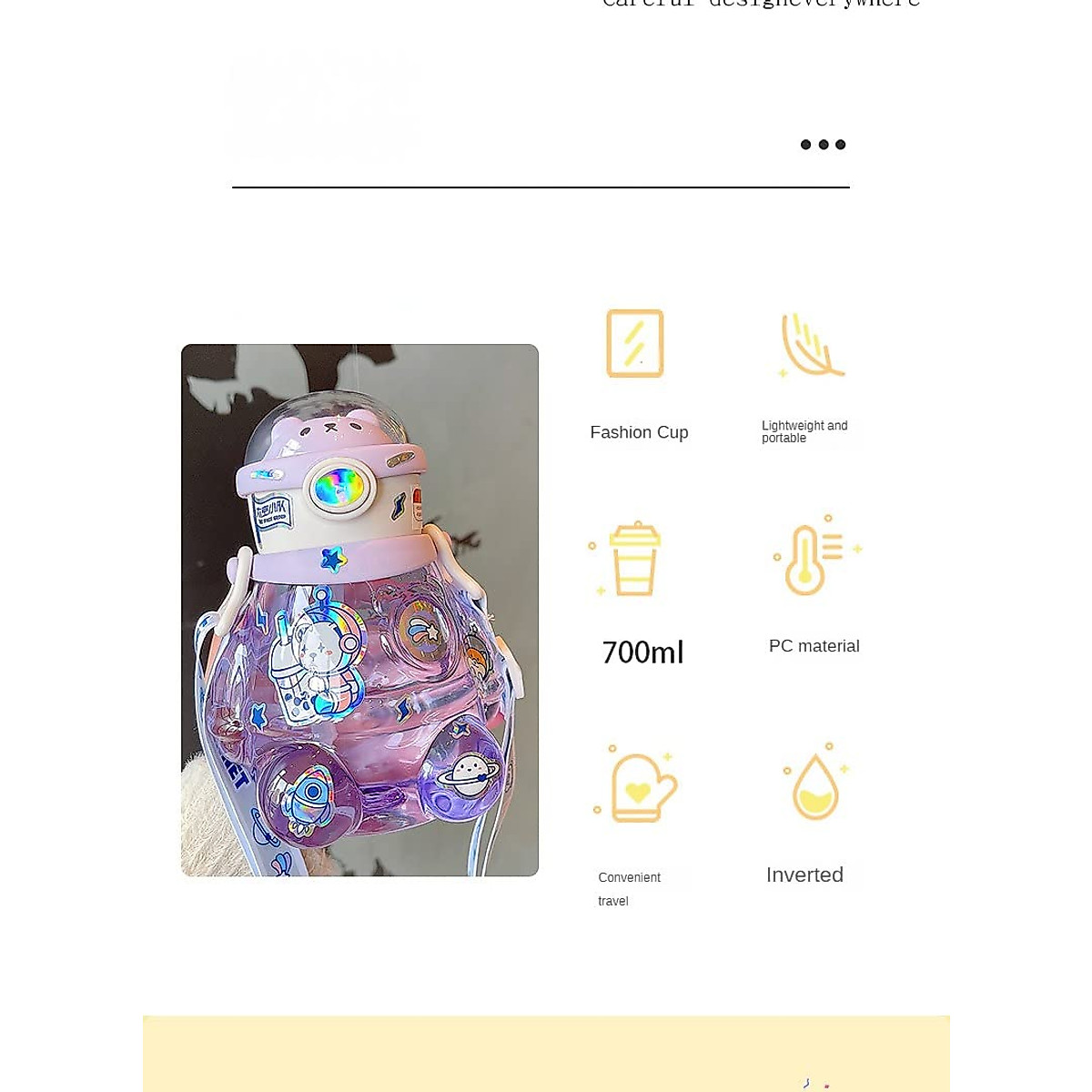 HACODAN Kawaii Straw Bottle with Strap Cute Cartoon Water Bottles with Stickers for Women Juice Coffee 23oz 700ML (Blue)