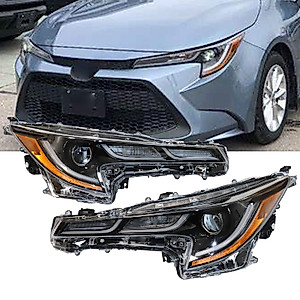 Guaopom LED Car Headlights Headlamp Drivers Passengers Side Car Headlights Compatible With For Toyota Corolla 2020-2021 Black Housing Halogen Lamp Left Right Side Headlamp Direct Replacement (L+R)