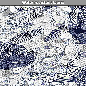 Ambesonne Fish Fabric Material by the Yard, Japanese Carp Koi Waves Patterned Background Ancestral Animals Culture, Decorative Cloth for Furnishing Sofa Upholstery and Home Accents, 1 Yard, White Blue