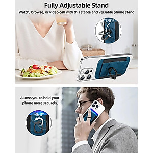 ExtreLife Upgraded for Magsafe Wallet, Strongest Magnetic Wallet, for iPhone Wallet Magsafe with Ring Grip, Magnetic Card Holder Wallet for iPhone 15/14/13/12 Series, Fit 7 Cards, Vegan Leather, Blue