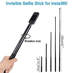 PellKing Motorcycle Bike Handlebar Clamp Mount and 61" Invisible Selfie Stick for Insta360 X4 X3 X2 X ONE RS R GO 3 Camera