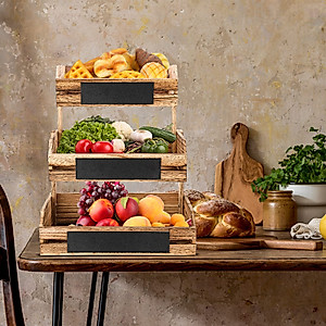 2 Pcs 3 Tier Fruit Basket for Kitchen Wooden Fruit Bowl Fruit Stand for Kitchen Countertop Heavy Duty Fruit and Vegetable Storage Holder for Fruit, Vegetables, Bread, Produce Home Storage and Display