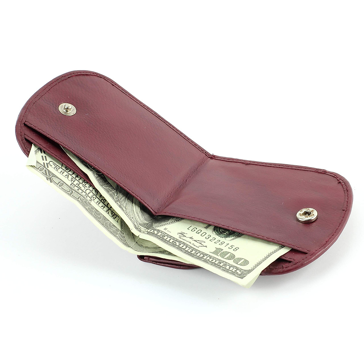 Bacci Leather Impressions Taxi Wallet - Soft Leather, Compact & Snap Pocket on Front, Folding Wallet, Small ID Cards & Coins Holder, Pouch for Men & Women, Coin Case ( Leather, Red)