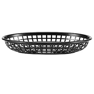 JAPCHET 60 Pack 9.4 x 6.1 Inch Black Fast Food Baskets, Oval Plastic Fast Food Serving Basket, Restaurant Serving Baskets for Burgers, Deli, Sandwiches, Fries, Easy Clean