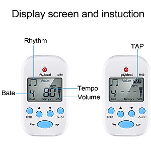 Zhehao 2 Pcs Mini Digital Metronome White, Multifunctional, Portable, Volume Adjustable, Clip On, with Speaker, Tempo, with Battery for Piano, Guitar, Saxophone, Flute, Violin, Drum(White)