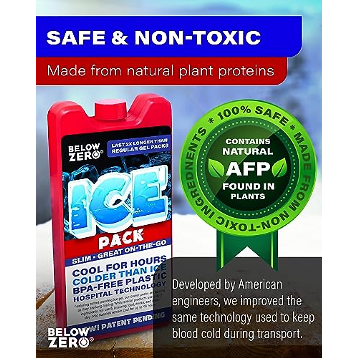 Below Zero Reusable Ice Packs for Large Coolers and Lunch Bags – Patent Pending Coldest and Longest Lasting Technology, Upto 8 Hour Cooling Ice Gel Pack - Factory Sealed – 6 Pack Small