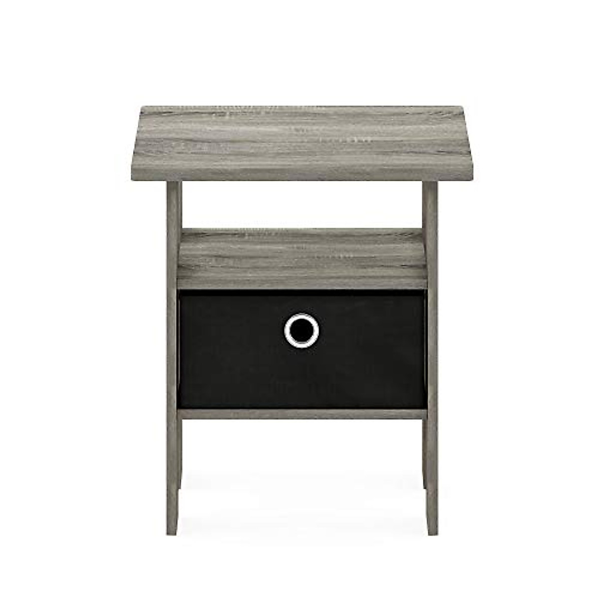 Furinno Andrey End Table / Side Table / Night Stand / Bedside Table with Bin Drawer, French Oak Grey/Black