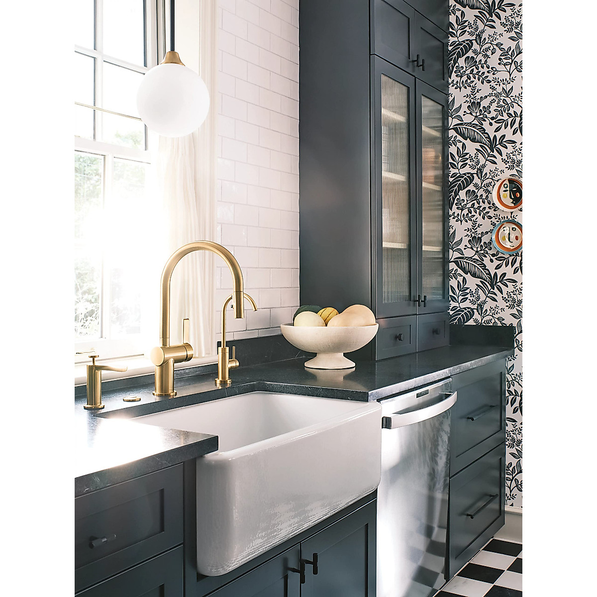 Moen Brushed Gold Modern Deck Mounted Kitchen Soap Dispenser with Above-the-Sink Refillable Bottle, S3947BG