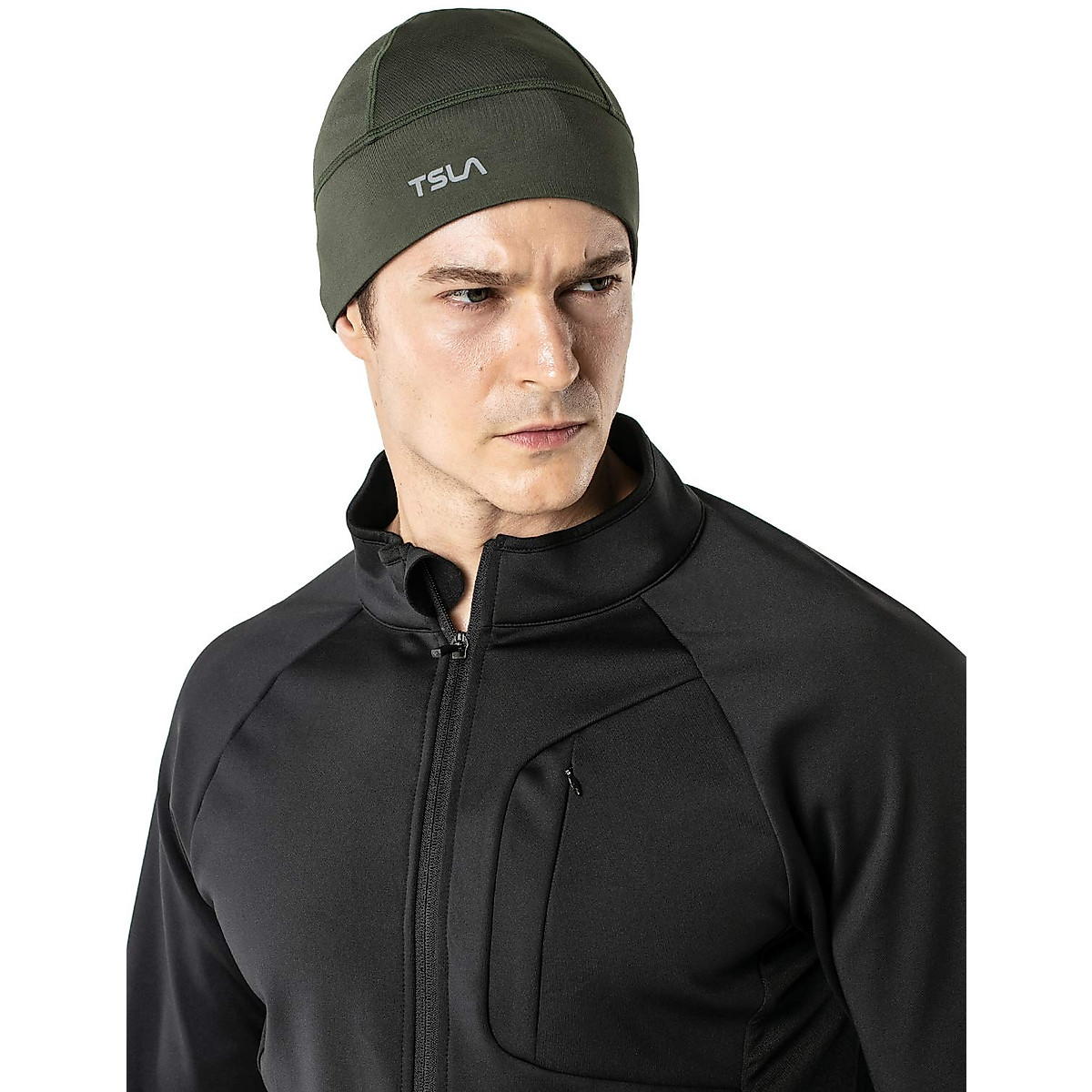 TSLA Men and Women Thermal Fleece Skull Cap, Winter Ski Cycling Under Helmet Liner, Running Beanie Hat, Cap 1piece Dim Army Green, One Size