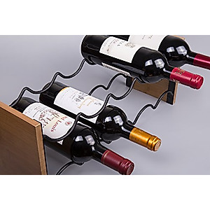 Creative Home Acacia Wood and Black Wire Rack Bottle Holder Red Wine Champagne, Free Standing