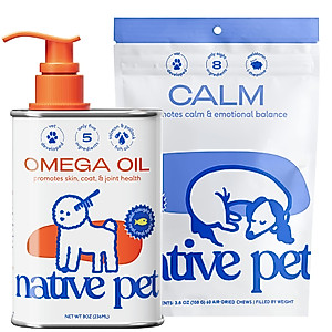 Native Pet Omega Oil for Dogs - Dog Fish Oil Supplements & Calming Chews | Dogs Anxiety Relief Treats & Dog Relaxants | 8 Oz. & 60 Chews