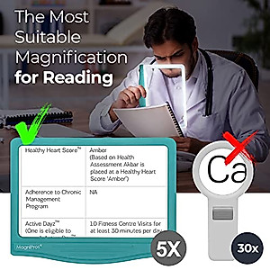 MagniPros 5X Large Ultra Bright LED Page Magnifier with Anti-Glare & Dimmable LEDs (3 Lighting Modes to Relieve Eye Strain)-Ideal for Reading Small Fonts & Low Vision Seniors with Aging Eyes