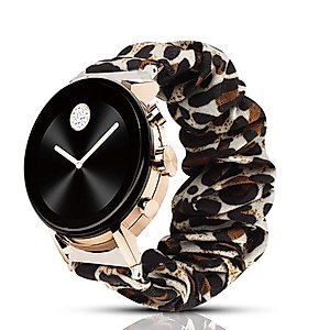 Compatible for Movado 2.0 Smartwatch Band, Blueshaw Fabric Elastic Scrunchie Elastic Watch Band Women Cute Replacement Straps for Movado Connect 2.0 Smartwatch 40mm / 42mm (Leopard Print, 42mm case)