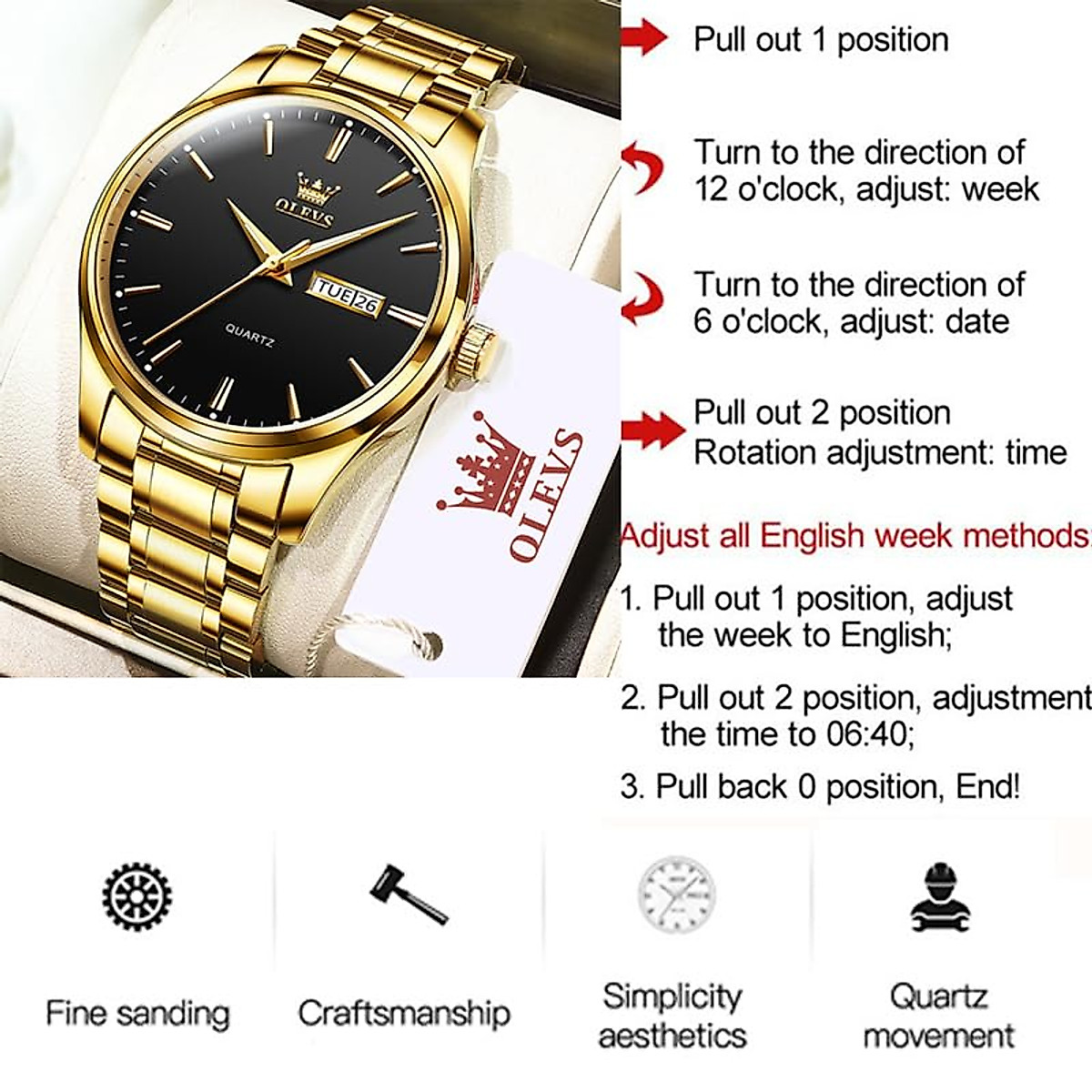 OLEVS Men Watch Mens Gold Watch Big face Stainless Steel Luxury Watches for Men Waterproof Date Classic Luminous Men Simple Watch Gift for His